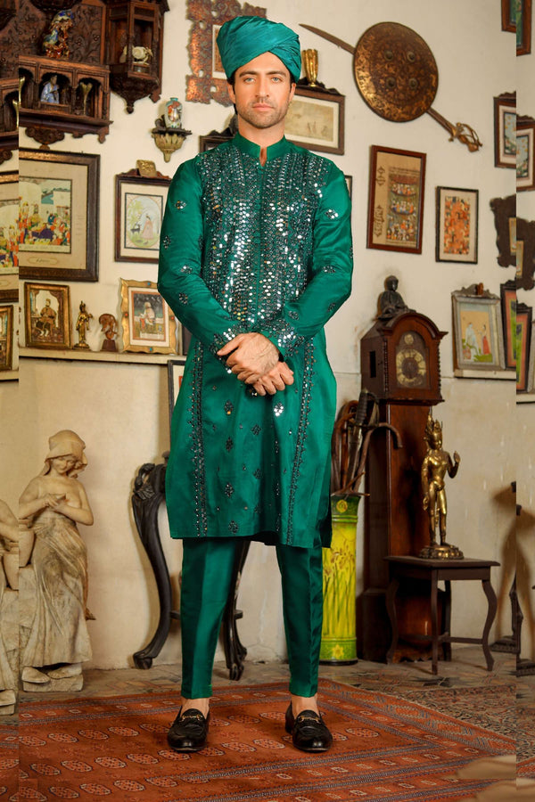 Arif Ashraf - Emerald - Bottle Green - Raw Silk - 2 Piece – Studio by TCS