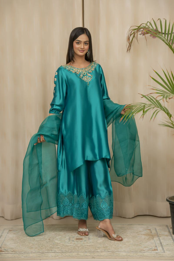 Sadia Aamir - Basar - SeaGreen - Sheesha Silk - 3 Piece – Studio by TCS