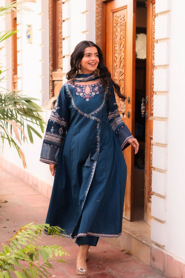 Omal by Komal - Warsha - Teal - Lawn & Chiffon - 3 Piece – Studio by TCS