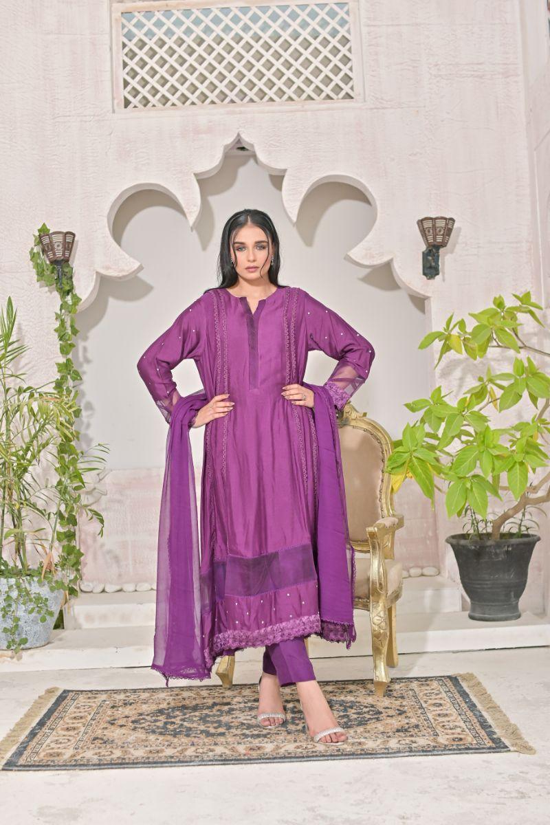 Ruby Couture - Ghazel - Khaddi Net, Raw Silk & Chiffon - 3 Piece – Studio by TCS