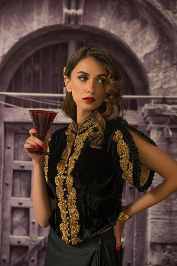 Maheen Khan - THE AMELIA BLOUSE - Black - Velvet Silk - 1 Piece – Studio by TCS