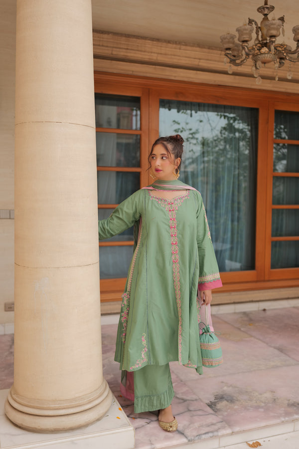 Omal by Komal - Sofia - Green - Lawn & Chiffon - 3 Piece – Studio by TCS