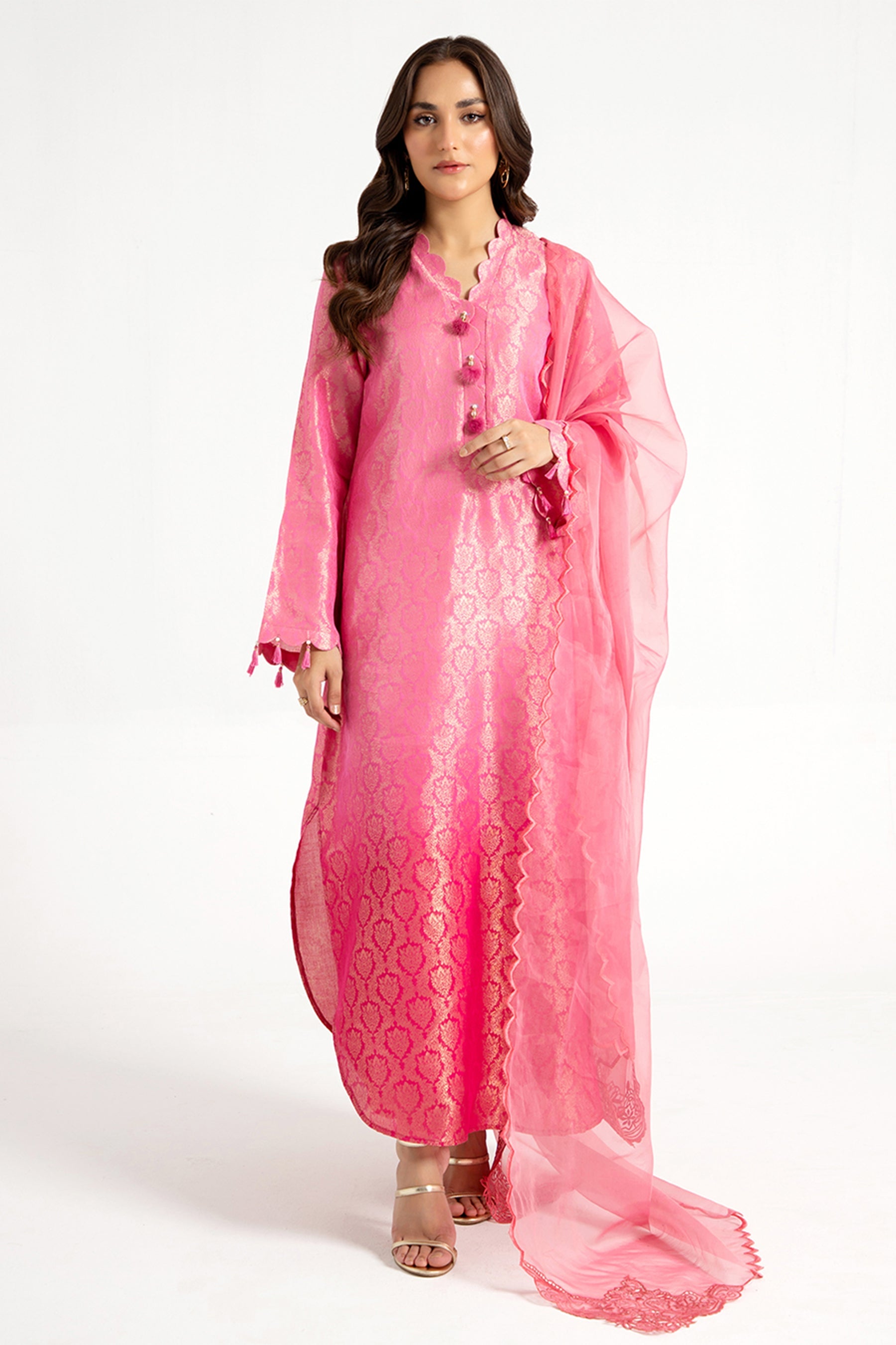 Arif Ashraf - Pembi - Hot Pink - Self Jacquard and Organza - 3 Piece – Studio by TCS