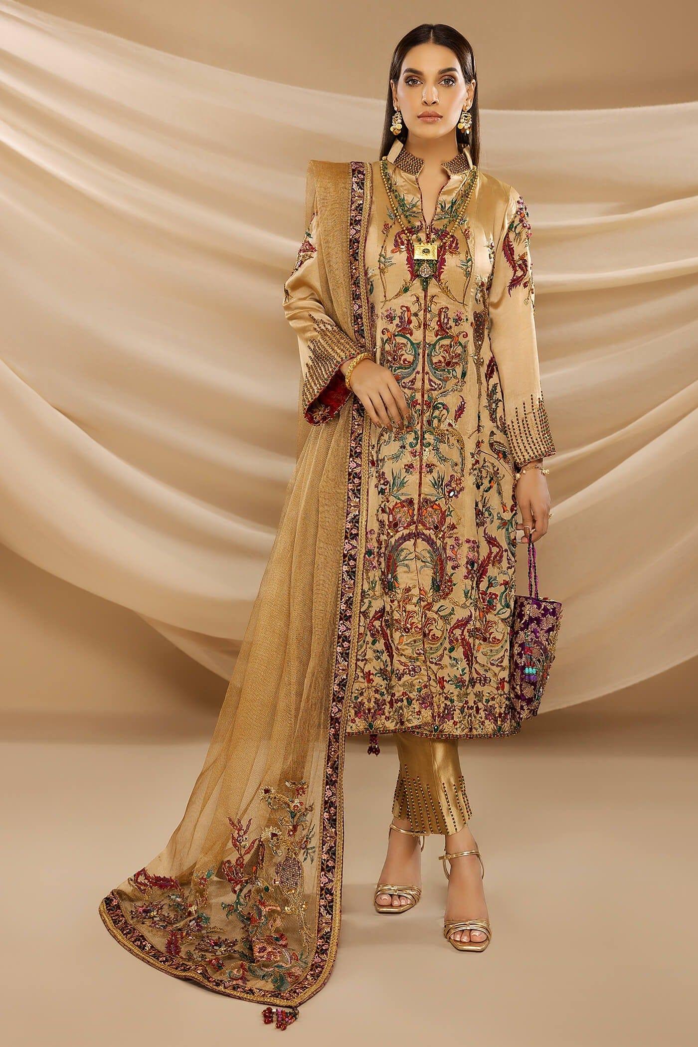 Nilofer Shahid - Royal Gold Embellished Tissue Shirt & Pants with Cott – Studio by TCS