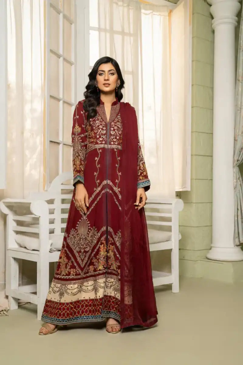 Sarajahan - Mehru - Chiffon - Cherry Red - 3 Piece – Studio by TCS