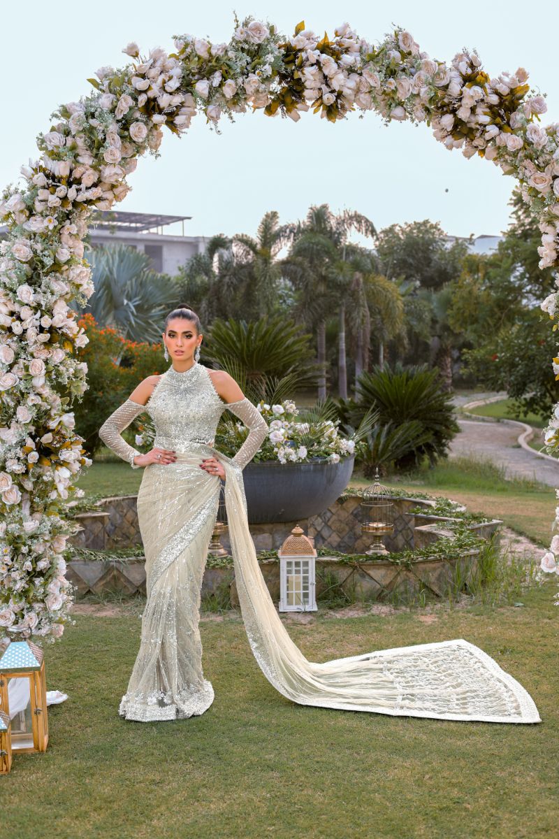 Reema Ahsan - Nurul - Net & Shimmer - Ivory - 3 Piece – Studio by TCS