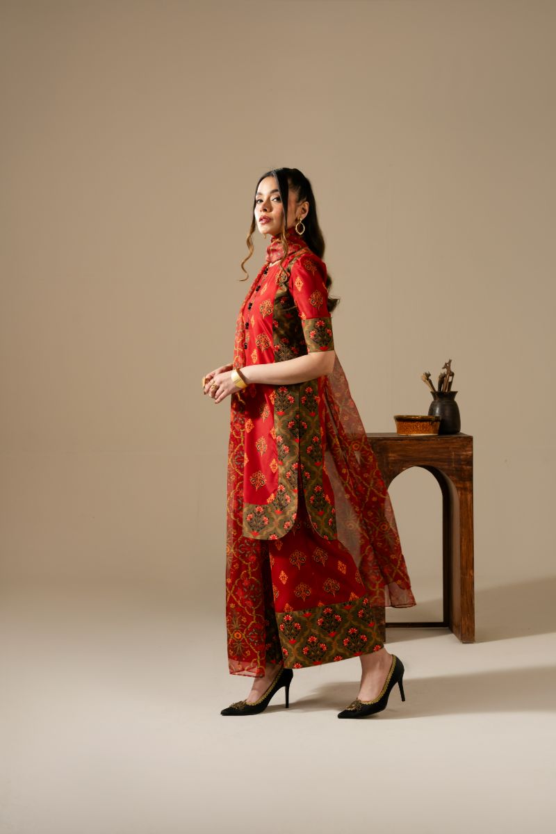 Maria Osama Khan - Bloom - Red - Grip Silk & Tissue Silk - 3 Piece ...