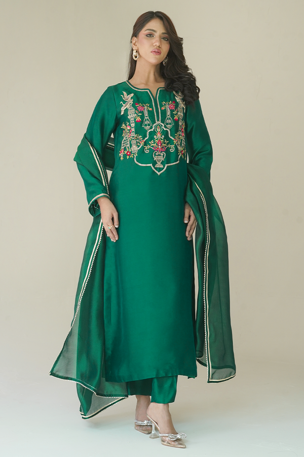 Gul E Noor - Tanish - Green - Pure Sheesha Silk - 3 Piece – Studio by TCS