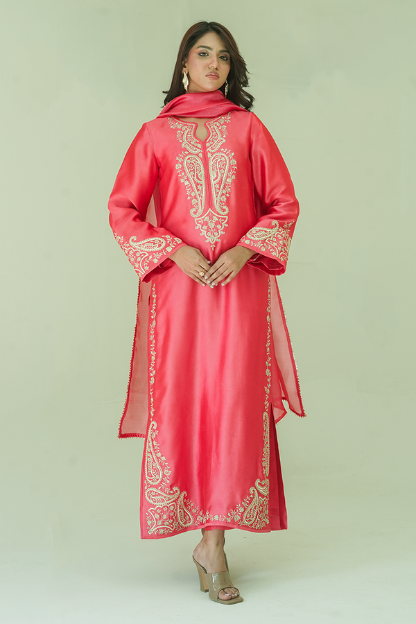 Gul E Noor - Zarri Long Pink - Pure Sheesha Silk - 3 Piece – Studio by TCS
