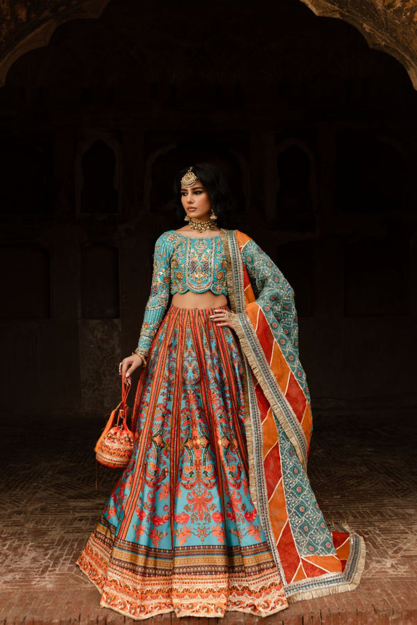 Maria Osama Khan - LIYANA - Turquoise & Orange - Grip Silk & ORGANZA ...