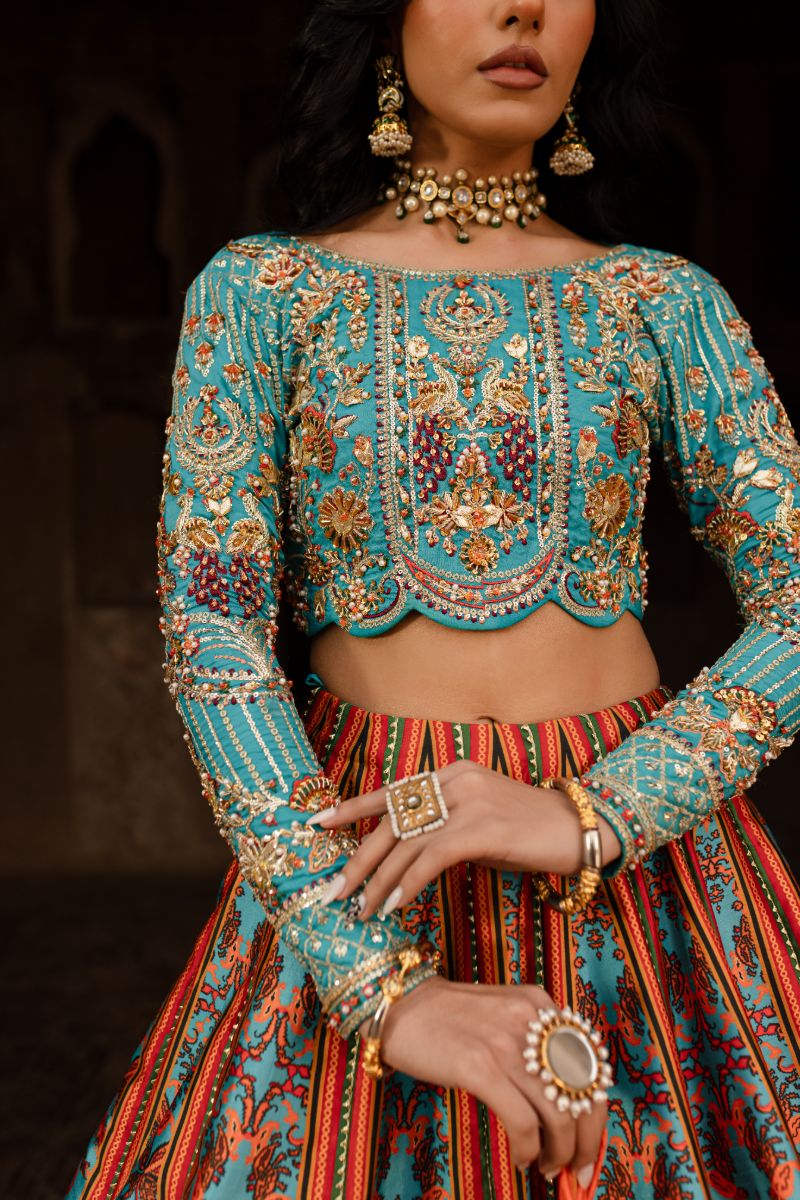 Maria Osama Khan - LIYANA - Turquoise & Orange - Grip Silk & ORGANZA ...