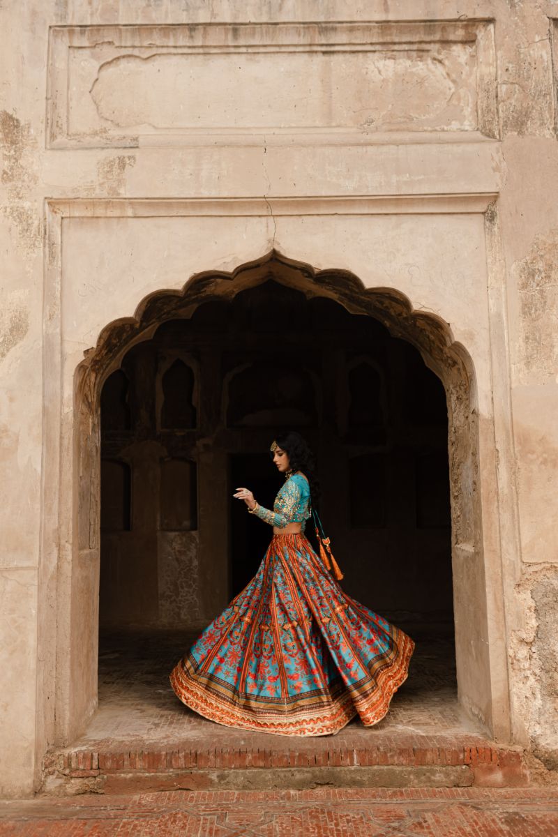 Maria Osama Khan - LIYANA - Turquoise & Orange - Grip Silk & ORGANZA ...