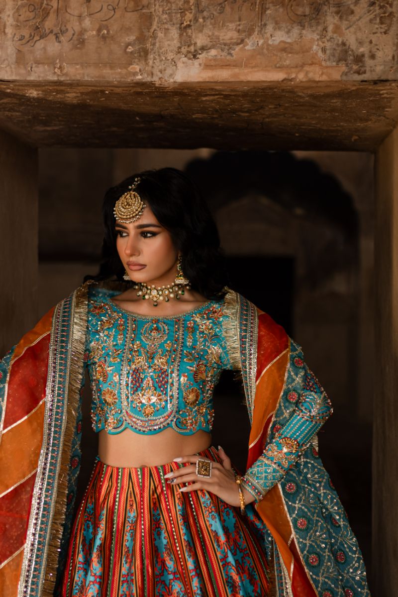 Maria Osama Khan - LIYANA - Turquoise & Orange - Grip Silk & ORGANZA ...