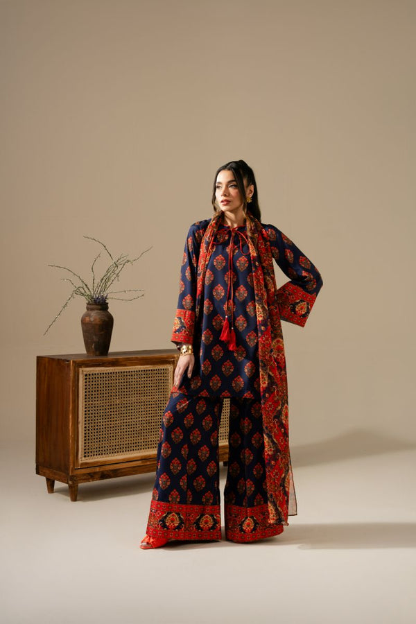 Maria Osama Khan - Milania - navy blue - Grip Silk & Tissue Silk - 3 P ...