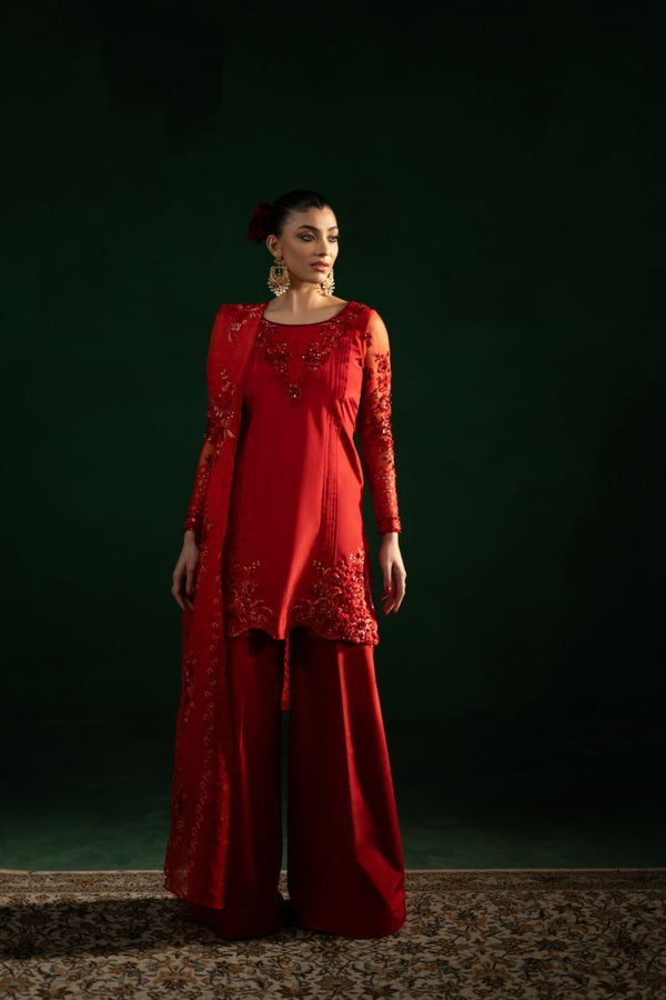 Maria Osama Khan - Rang-e-Jashan - Red - ORGANZA & Grip SILK - 3 Piece ...