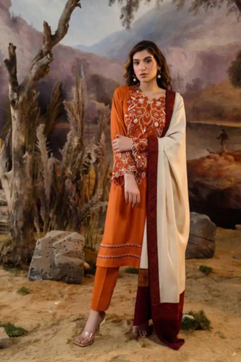 Natasha Kamal - Russet - orange - Silk Karandi - 3 Piece – Studio by TCS