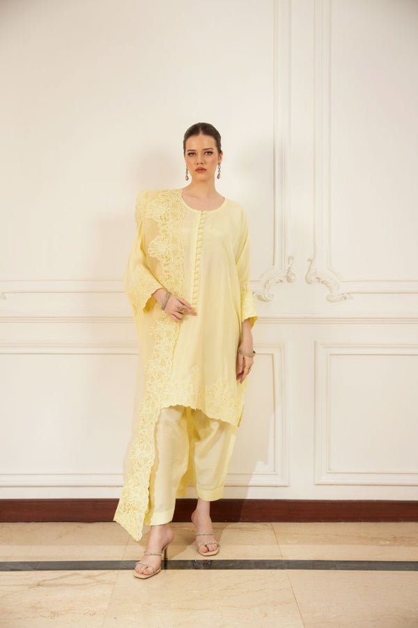 Shehrnaz - Zyla - SHK-1494 - Lime Green - Korean Silk - Kurta Set 3 Pc ...