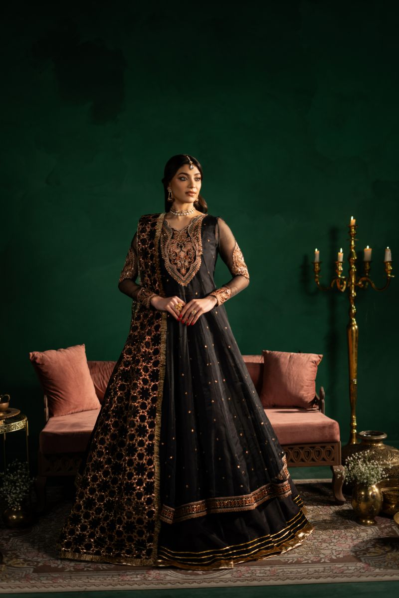 Maria Osama Khan - Sham-e-Jashan - Black - ORGANZA & Grip silk - 3 Pie ...