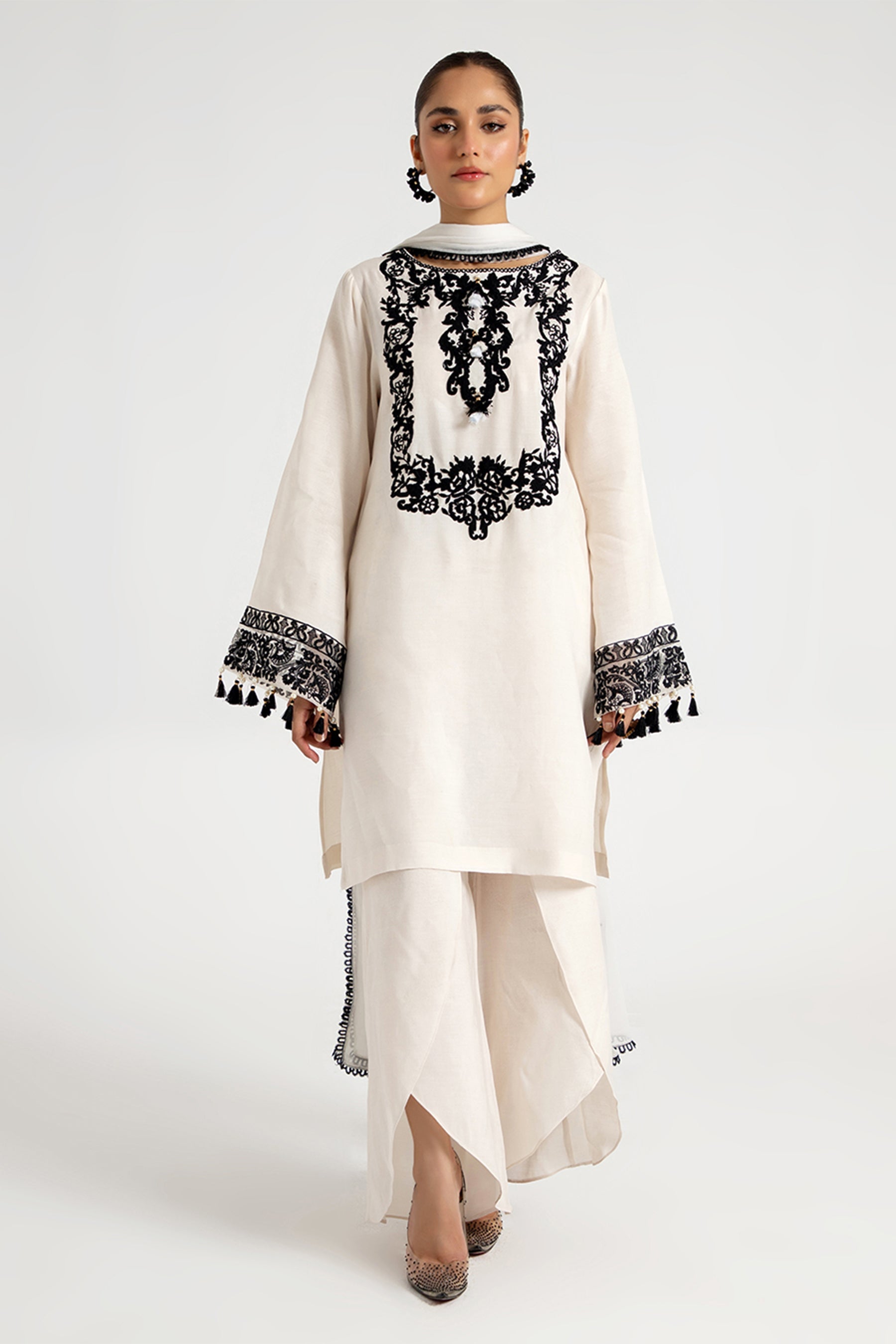 Arif Ashraf - Beyaz - Ivory - Viscose Blend and Chiffon - 3 Piece ...