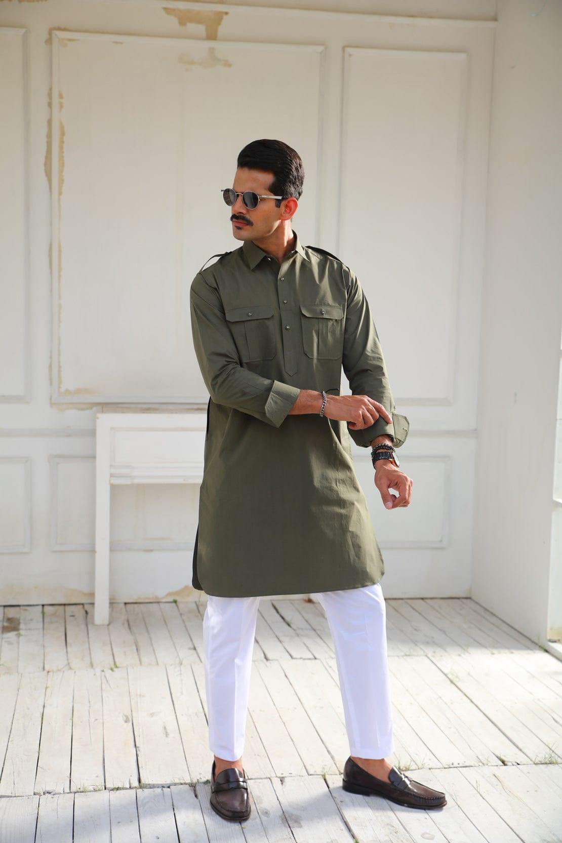 Leon Man - ARMY GREEN KURTA - 1 Piece – Studio by TCS